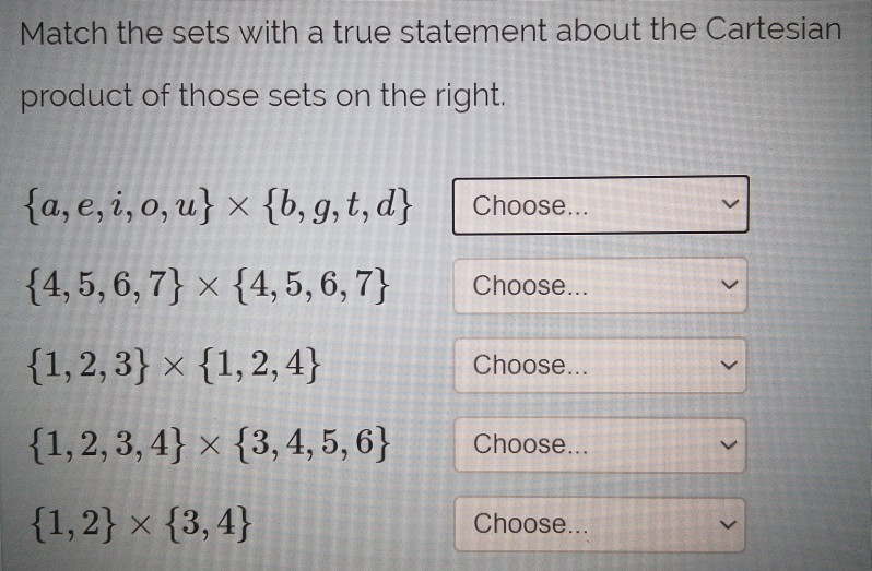 Solved Match the sets with a true statement about the | Chegg.com
