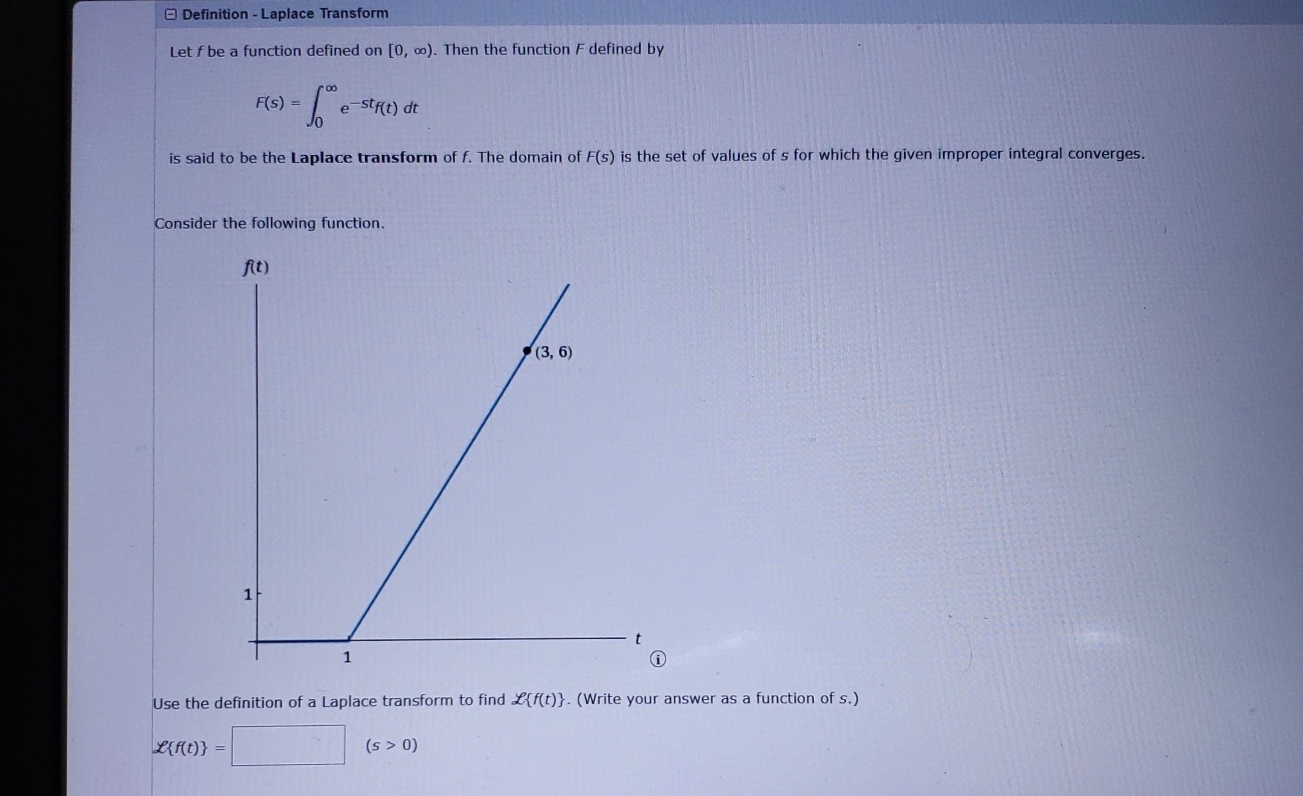 Solved Definition - ﻿Laplace TransformLet f ﻿be a function | Chegg.com