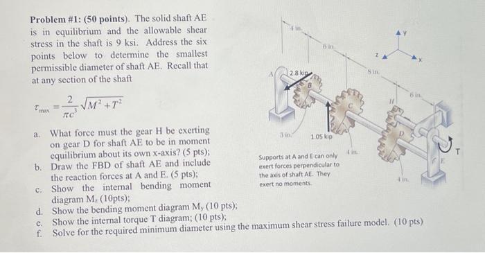 Problem #1: (50 points). The solid shaft AE is in | Chegg.com