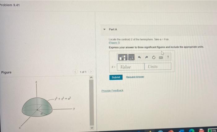 Solved Locate the centroid z of the hemisphere. Take a =9m | Chegg.com