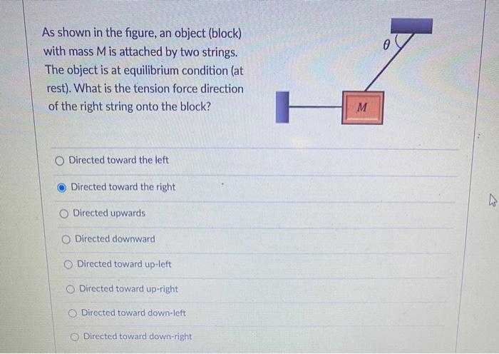 Solved A block with mass m attached to two strings as shown | Chegg.com