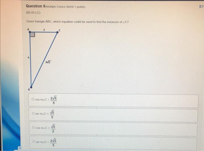 Solved (05.03LC) Given triangle ABC, which equation could be | Chegg.com