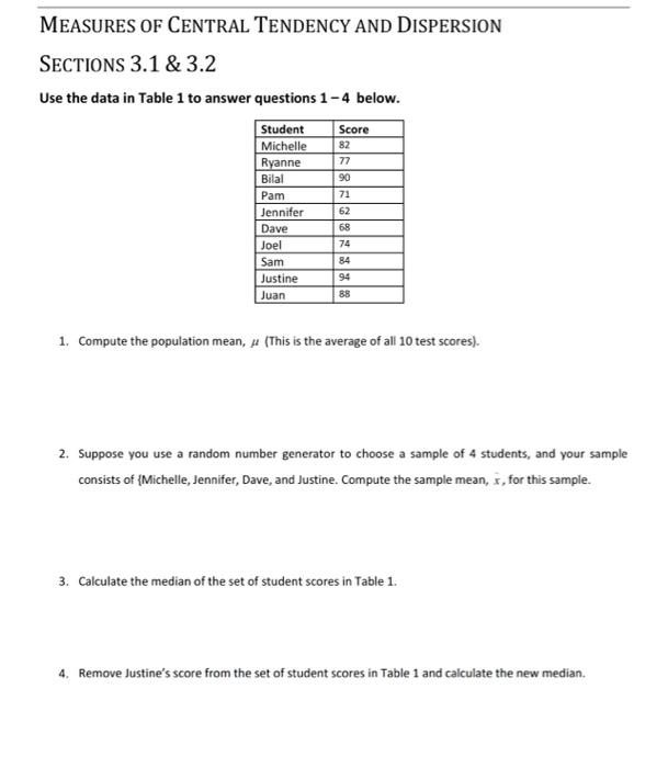 Solved MEASURES OF CENTRAL TENDENCY AND DISPERSION SECTIONS | Chegg.com