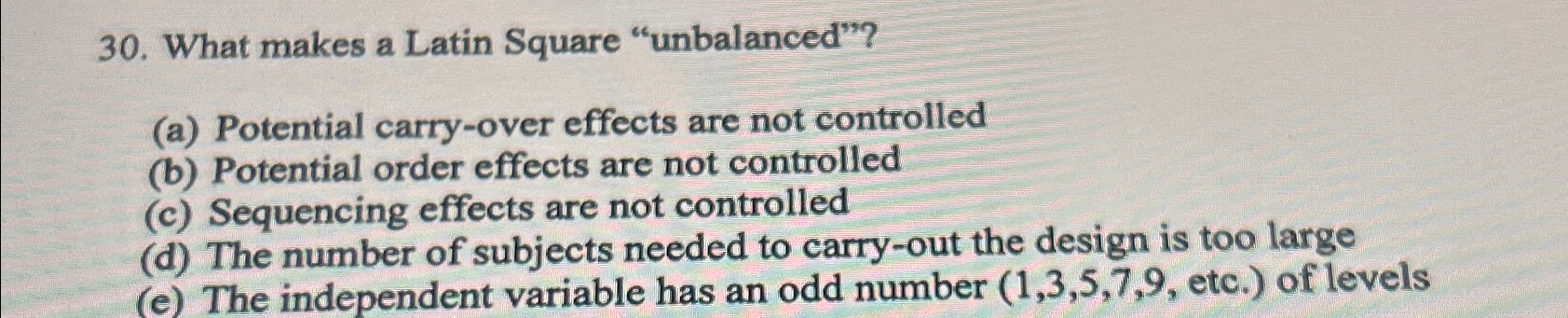 Solved What makes a Latin Square "unbalanced"?(a) ﻿Potential | Chegg.com