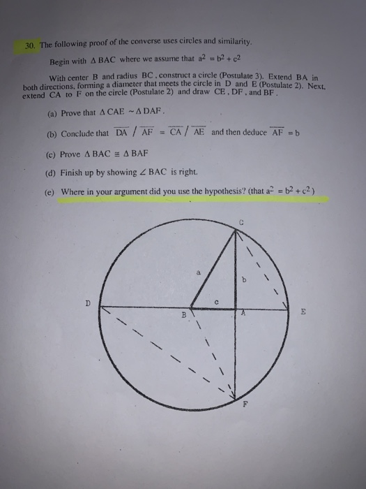 Solved 30. The following proof of the converse uses circles | Chegg.com