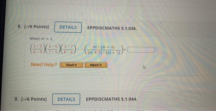 Solved /6 Points] EPPDISCMATH5 5.1.036. When m=1, | Chegg.com