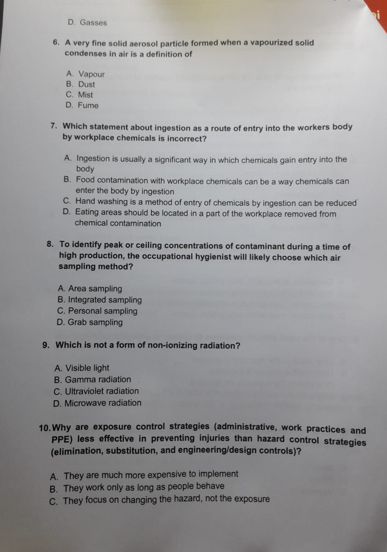 Solved SECTION C: OCCUPATIONAL HEALTH ( 10×1=10 ﻿MARKS)A | Chegg.com