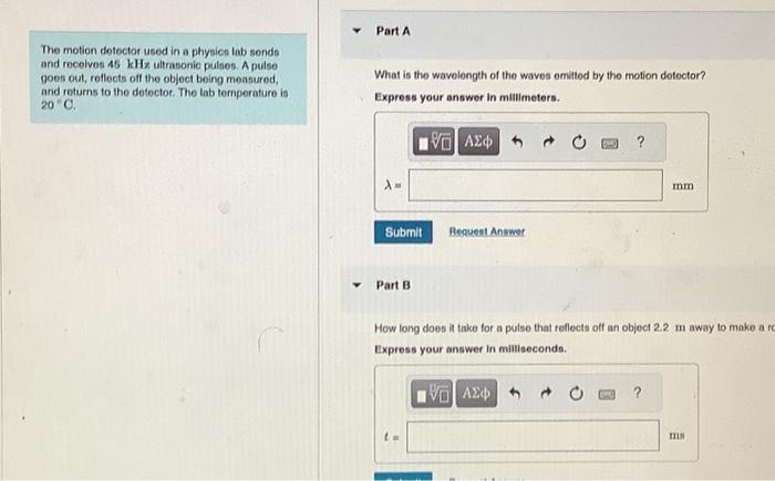 Solved The motion detector used in a physice lab sends and | Chegg.com