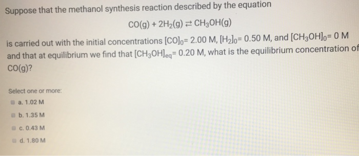 Solved Suppose that the methanol synthesis reaction | Chegg.com