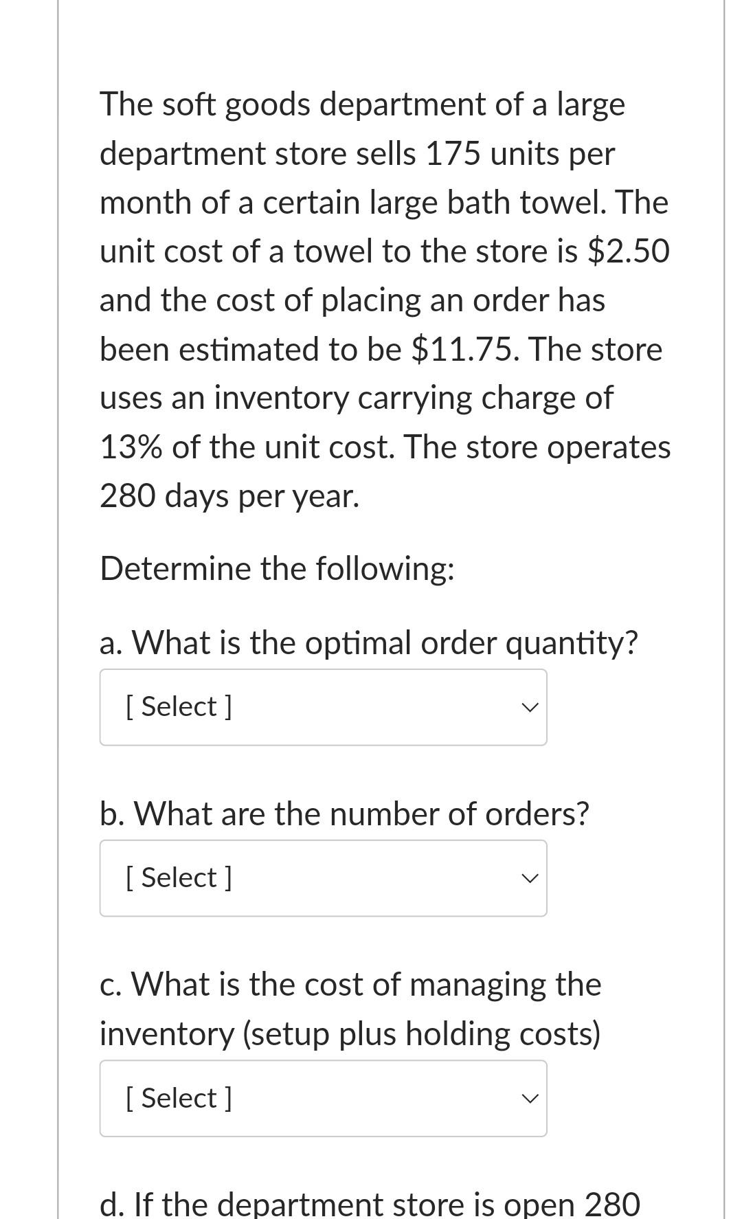 Solved The soft goods department of a large department store | Chegg.com