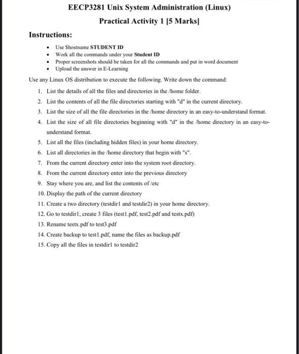 Solved EECP3281 Unix System Administration (Linux) Practical | Chegg.com