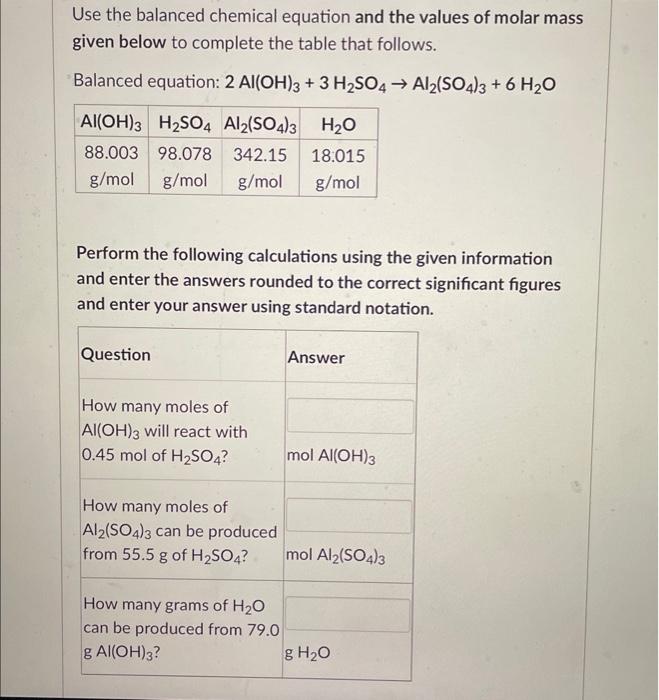 Solved Use the balanced chemical equation and the values of | Chegg.com