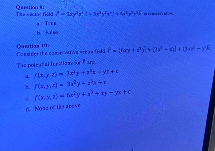 Solved Question 9: The vector field \\( \\vec{F}=2 x y^{3} | Chegg.com