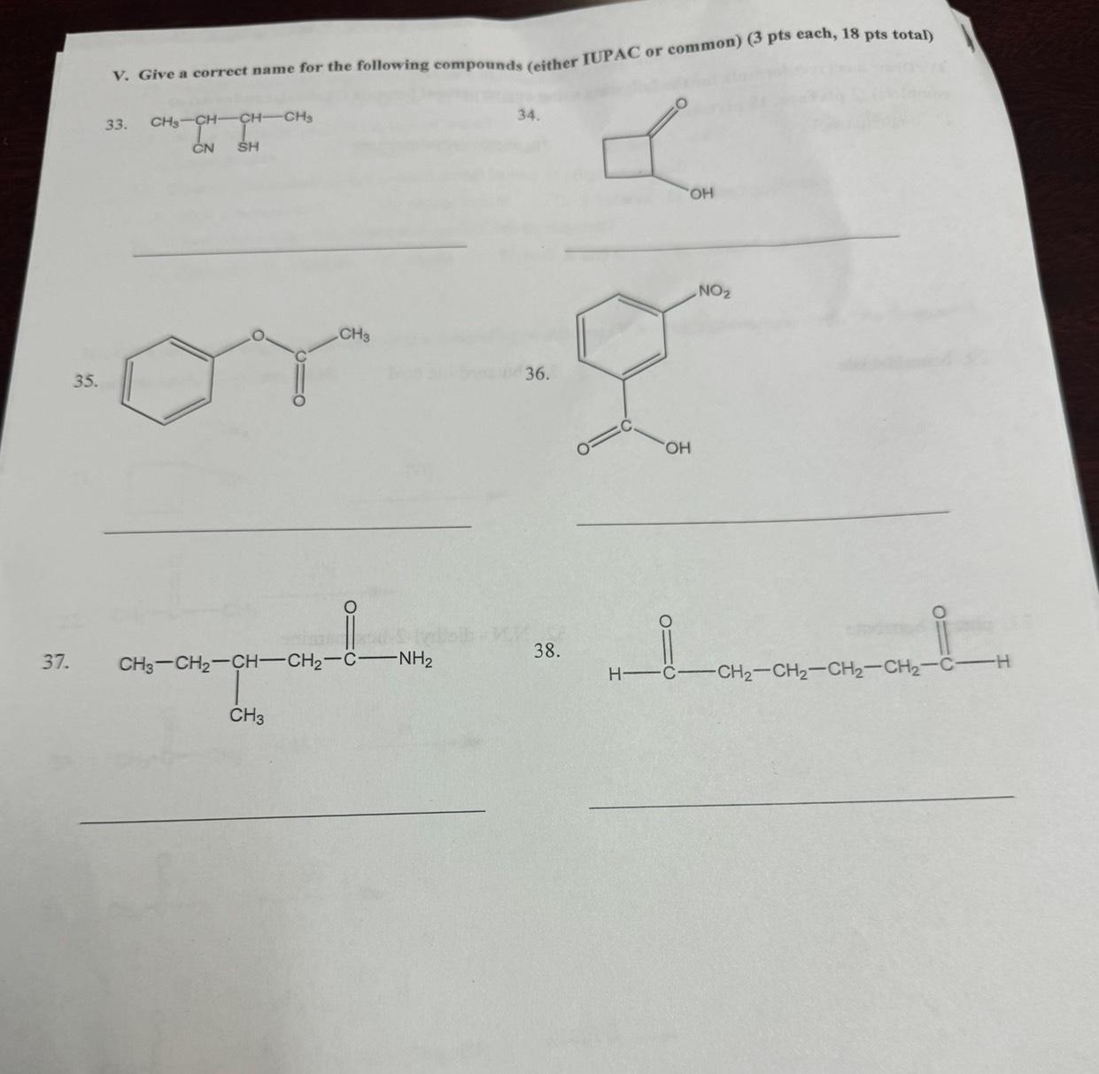 Solved V. ﻿Give a correct name for the following compounds | Chegg.com
