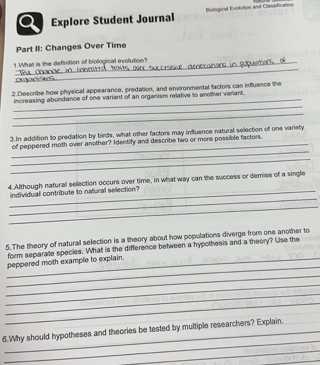 Solved Explore Student JournalBiological Evolution and | Chegg.com