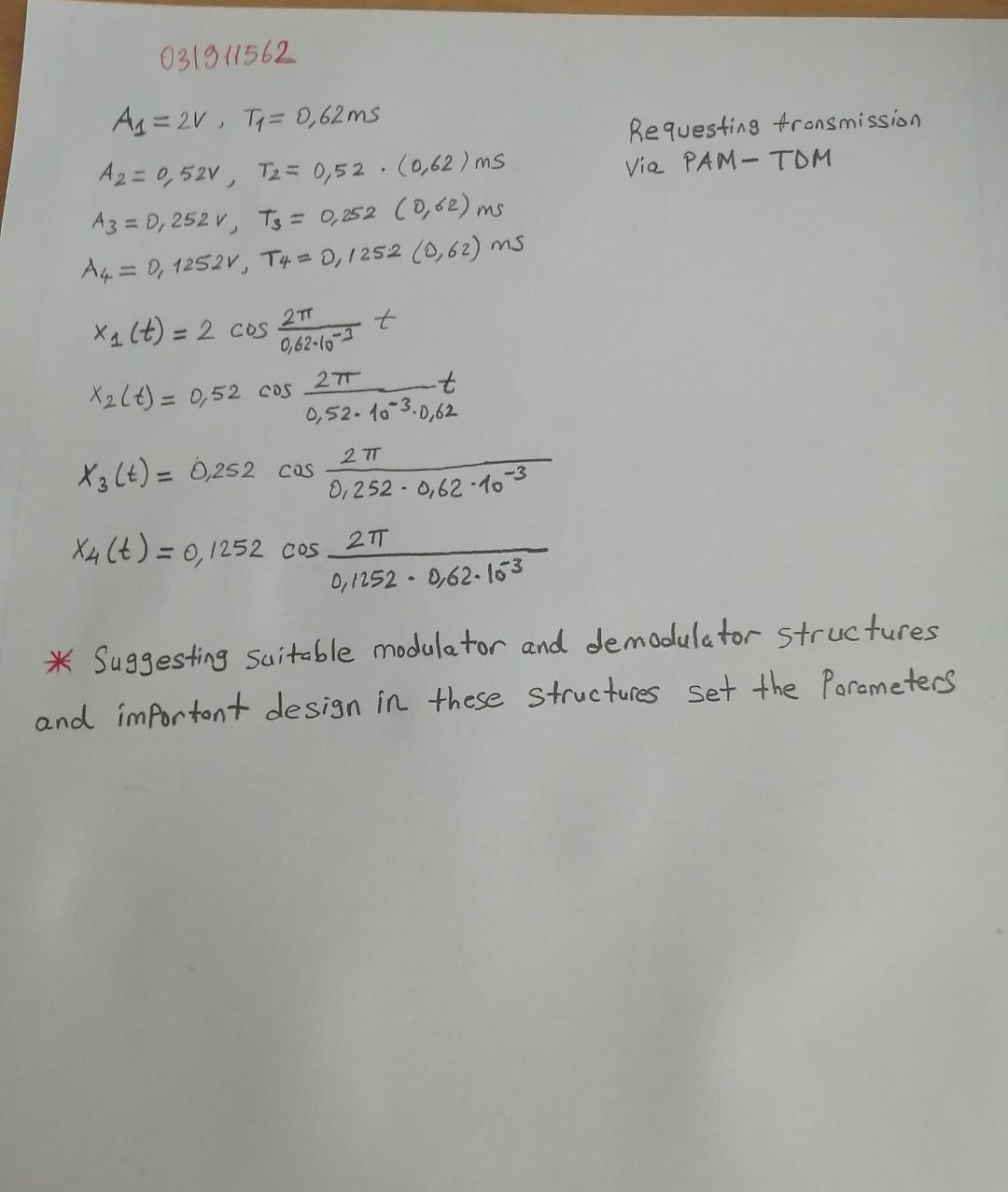 Xn (t) = An Cos 2TT + (n = 1,2,3,4) TA A₁ = 2V, A₂ = | Chegg.com
