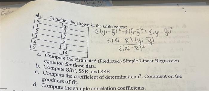 Solved 4. b. equation for these data. b. Compute SST, SSR, | Chegg.com