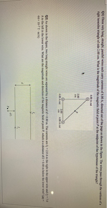 Solved Q1) Three very long, straight, parallel wires each | Chegg.com