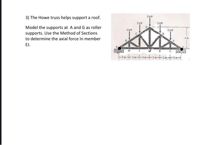 [Solved]: 3) The Howe truss helps support a roof. Model the