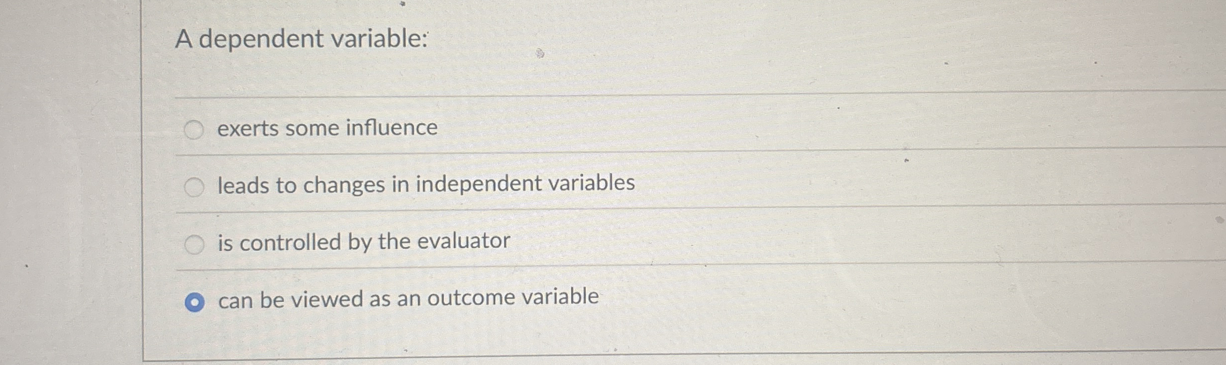 Solved A dependent variable:exerts some influenceleads to | Chegg.com