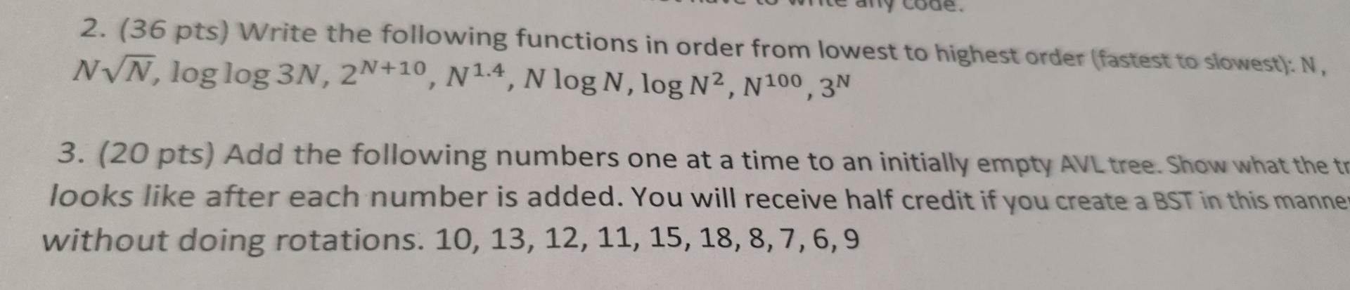 Solved 2. (36 pts) Write the following functions in order | Chegg.com ...