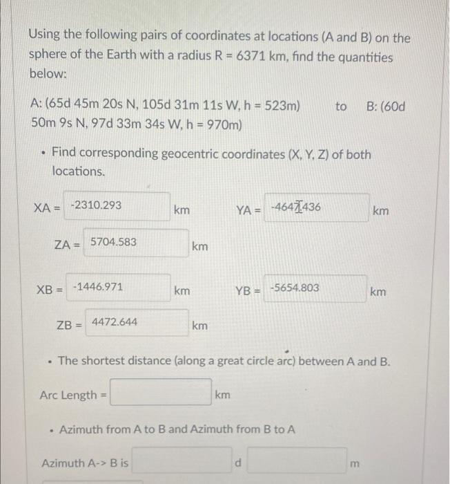 Using the following pairs of coordinates at locations | Chegg.com