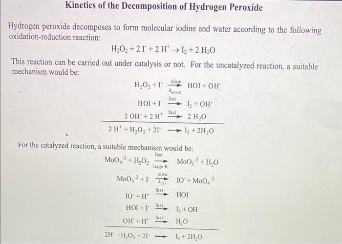 Solved Kinetics of the Decomposition of Hydrogen Peroxide | Chegg.com