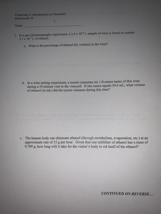 Solved Chemistry 2: Introduction to Chemistry Homework #5 | Chegg.com