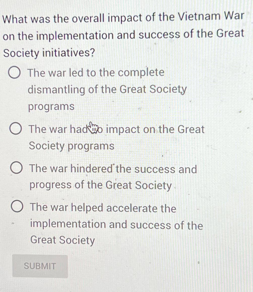 Solved What was the overall impact of the Vietnam War on the | Chegg.com
