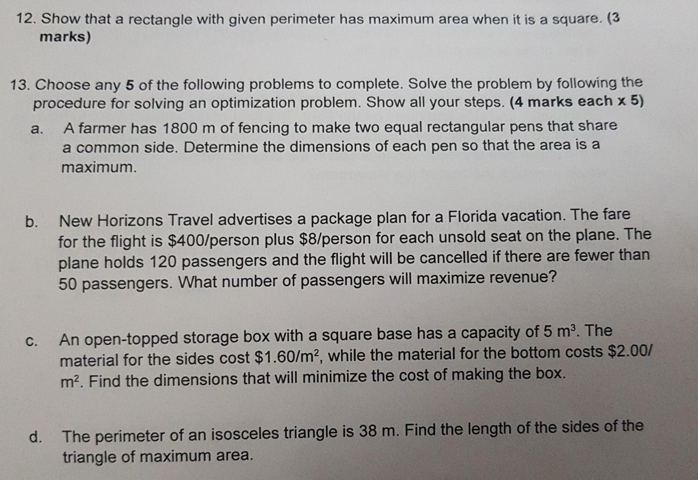 Solved 12. Show that a rectangle with given perimeter has | Chegg.com