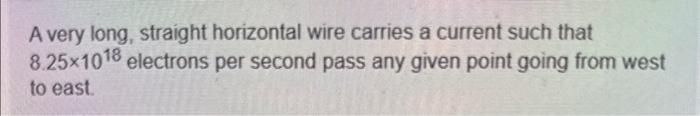Solved A very long, straight horizontal wire carries a | Chegg.com