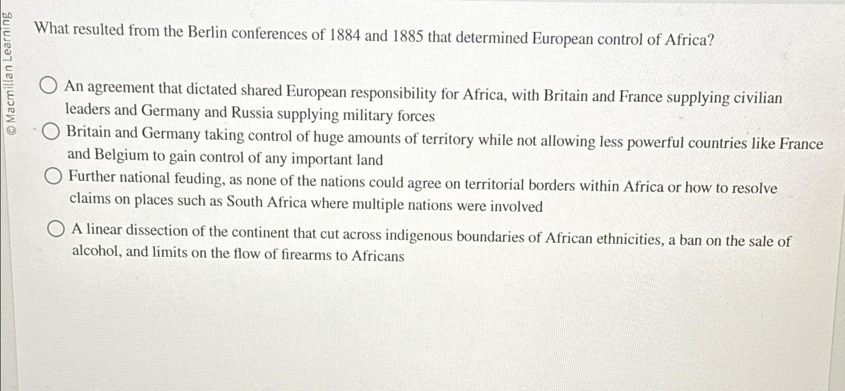 Solved What resulted from the Berlin conferences of 1884 | Chegg.com