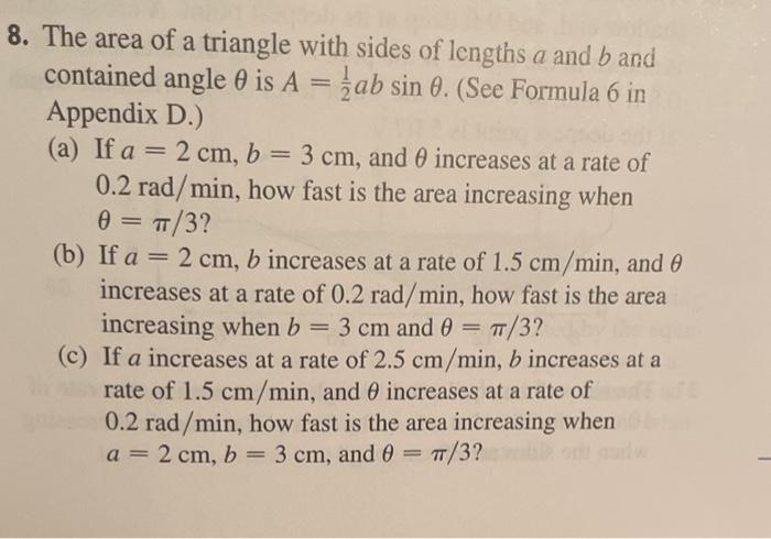Solved The area of a triangle with sides of lengths a and b | Chegg.com