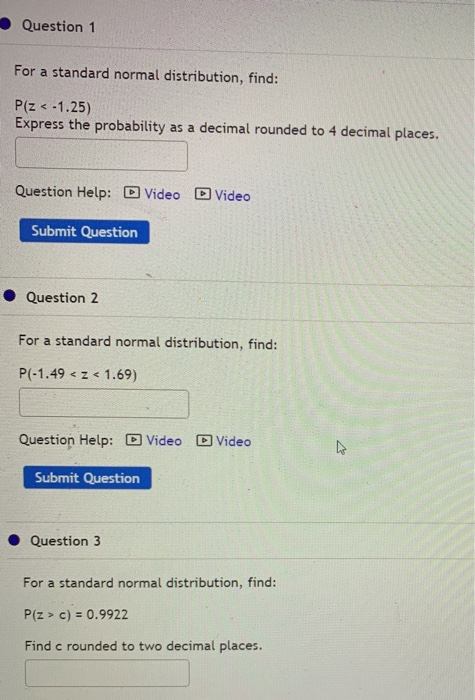 Solved Question 1 For a standard normal distribution, find: | Chegg.com