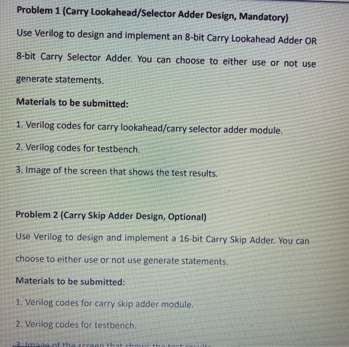 Problem 1 (Carry Lookahead/Selector Adder Design, | Chegg.com