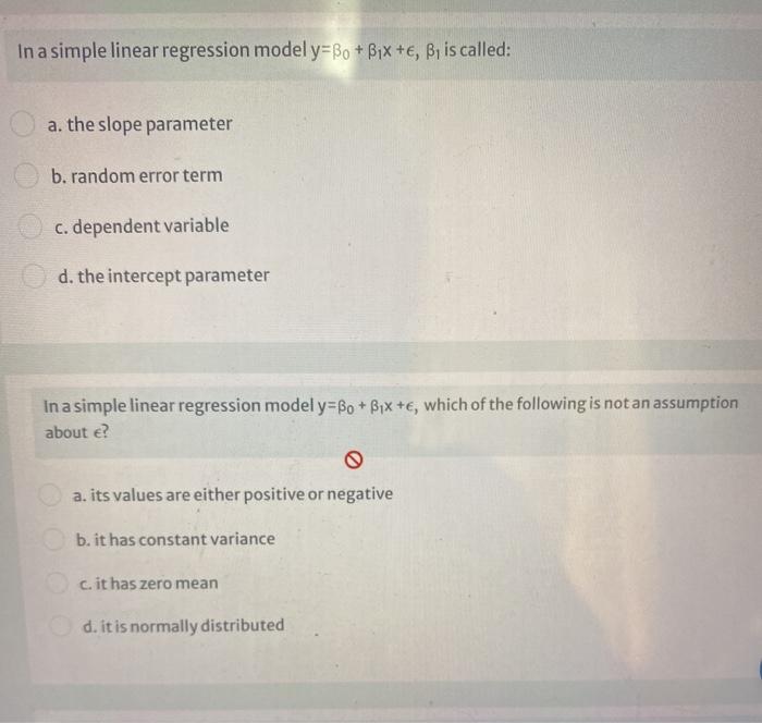 Solved In a simple linear regression model y=Bo + Bix +€, B, | Chegg.com
