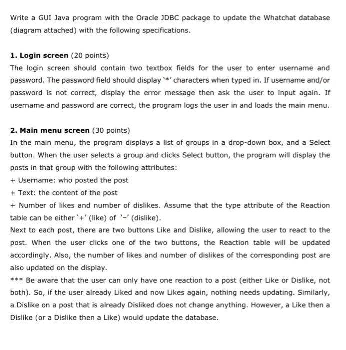 Solved Write a GUI Java program with the Oracle JDBC package | Chegg.com