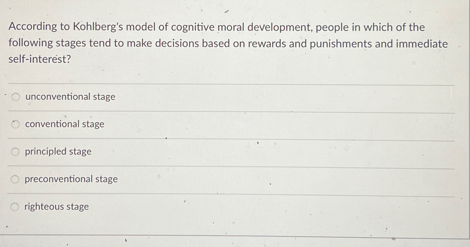 Solved According to Kohlberg's model of cognitive moral | Chegg.com