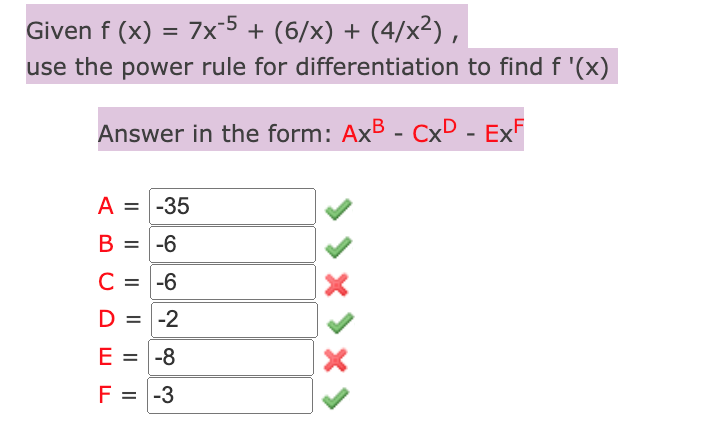 Solved Given f(x)=7x-5+(6x)+(4x2)use the power rule for | Chegg.com