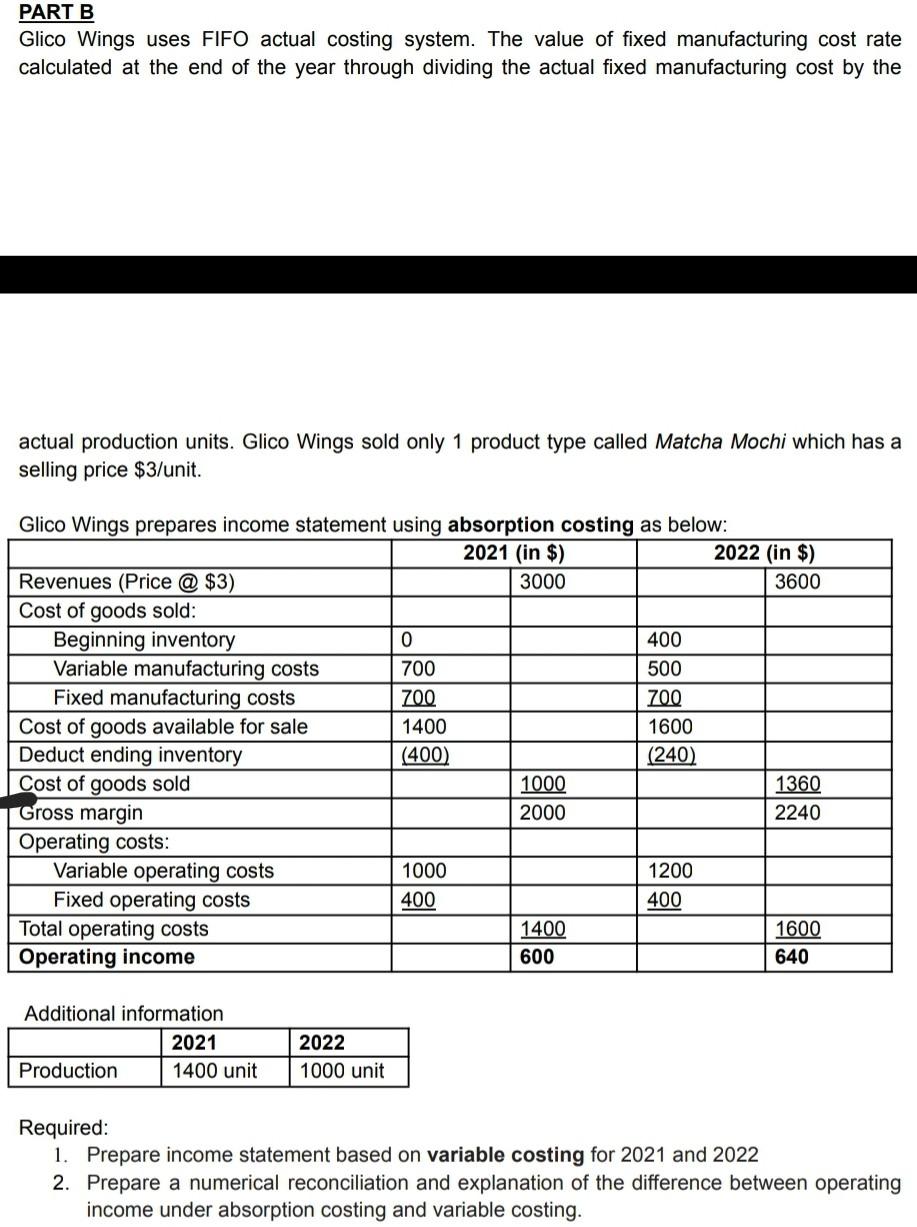 Solved PART B Glico Wings uses FIFO actual costing system. | Chegg.com