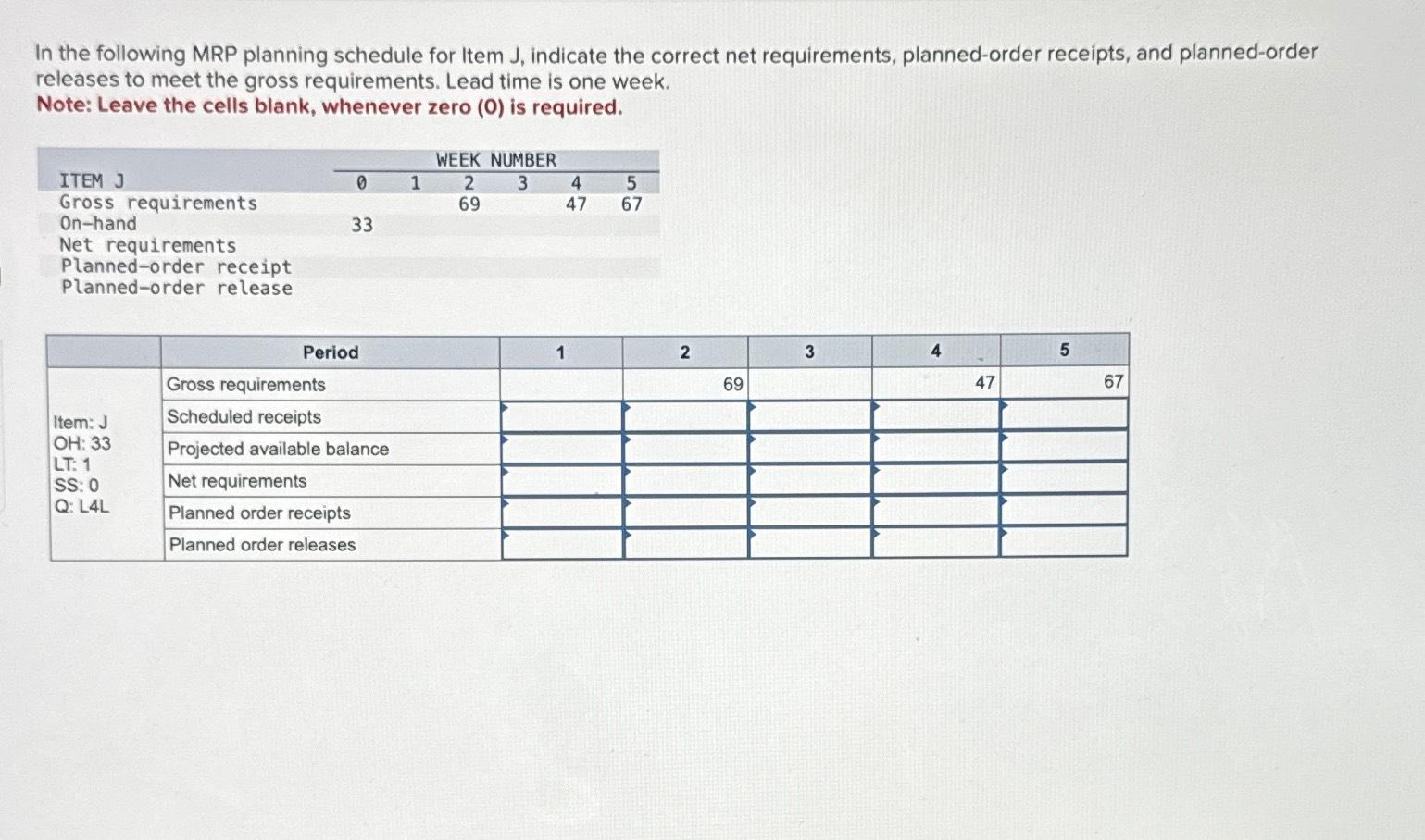 Solved In the following MRP planning schedule for Item J, | Chegg.com