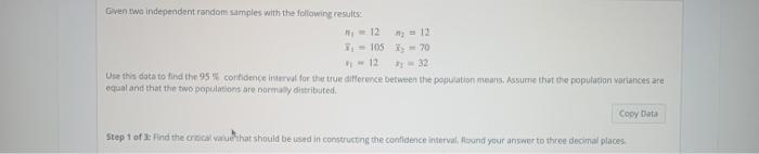 Solved Gven two independent random samples with the | Chegg.com