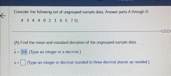 Solved Consider the following set of ungrouped sample data. | Chegg.com