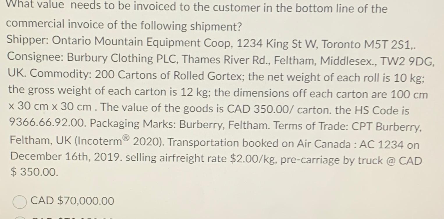 Solved What value needs to be invoiced to the customer in | Chegg.com