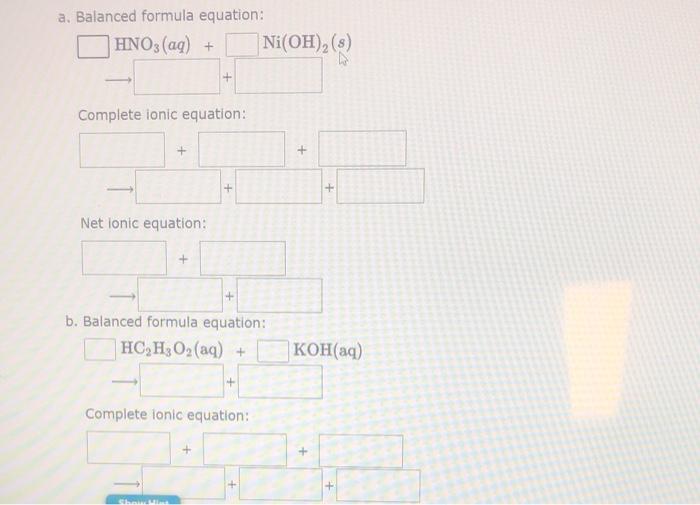 Solved a. Balanced formula equation: HNO3(aq) + Ni(OH), (8) | Chegg.com