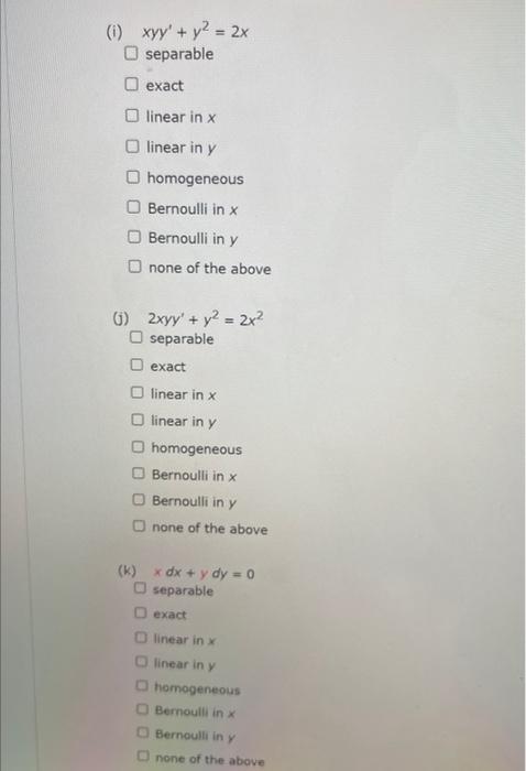 Solved differential equation as separable, exact, linear, | Chegg.com