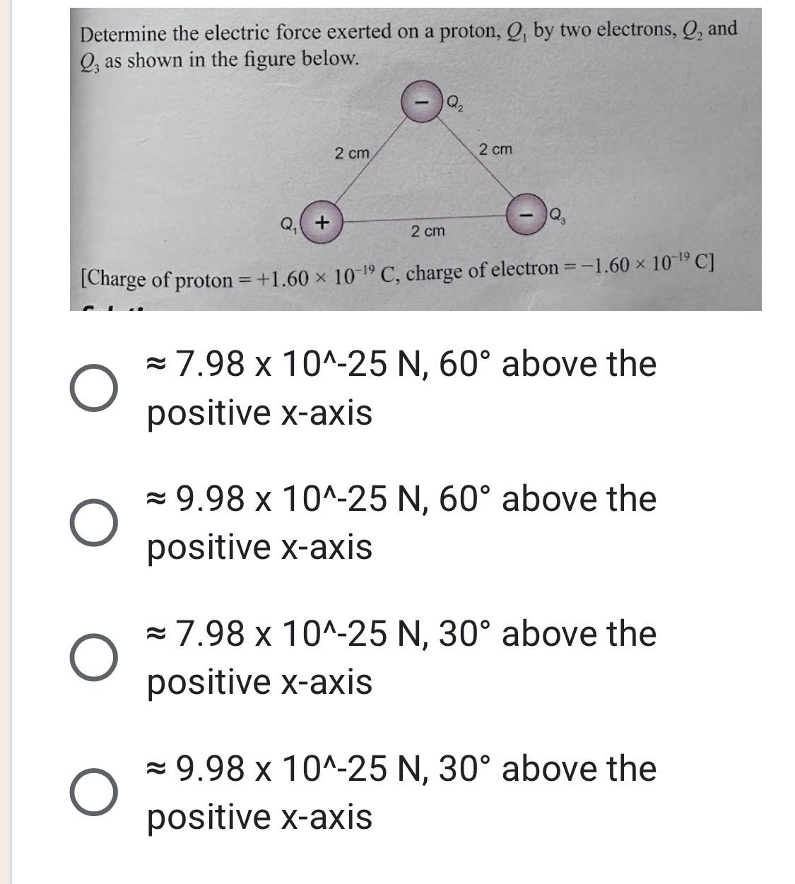 Solved Determine the electric force exerted on a proton , | Chegg.com