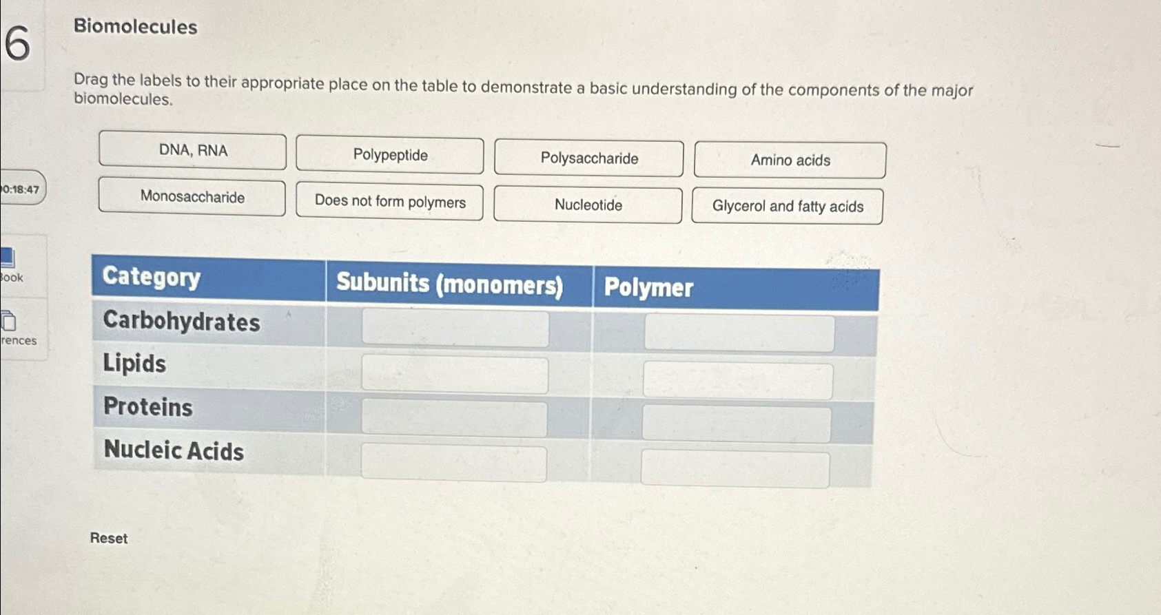 Solved BiomoleculesDrag the labels to their appropriate | Chegg.com