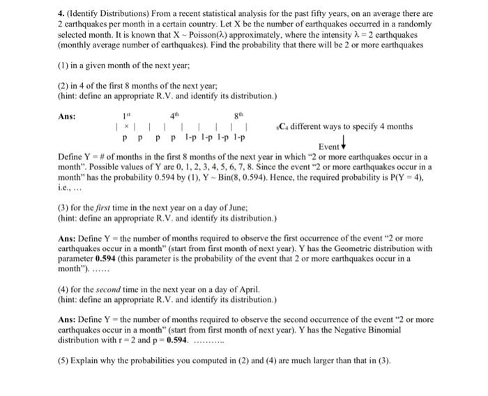 Solved 4. (Identify Distributions) From a recent statistical | Chegg.com