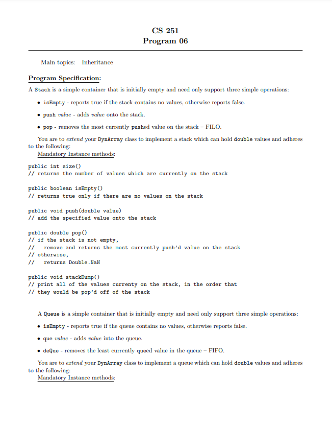 Solved Mandatory Instance methods:public int size()// | Chegg.com